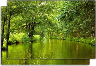 Wallario 2er Set Fr&uuml;hst&uuml;cksbrettchen aus Glas, Glasunterlage, Glasbrettchen Spreewald in Brandenburg gr&uuml;ne W&auml;lder und Spiegelungen im Wasser, Gr&ouml;&szlig;e 30 x 20 cm,