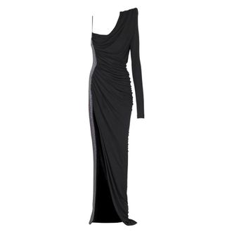 Balmain Asymmetrisches- drapiertes Kleid aus zwei Materialien - - Dresses - Damen - Schwarzk - XS