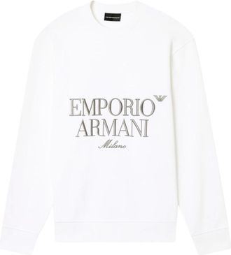 Emporio Armani Homme, Sweatshirts et sweats &agrave; capuche, Blanc, Taille: S SweaT-shirt en jersey French Terry avec logo brod&eacute;