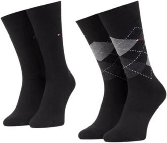 Tommy Hilfiger Chaussettes mi-hautes Argyle 2 paires - Homme - Sous-v&ecirc;tements - Noir - Taille: S