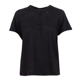 KANGRA Serafino aus Leinenjersey mit Kn&ouml;pfen - - Tops - Damen - Schwarzk - L