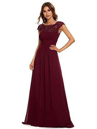 Ever-pretty Robe de Soirée Longue Dentelle Femme Bordeaux 40