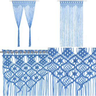 vidaXL Makramee Vorhang Blau 140x240 cm Baumwolle - Makrameevorhang - Fensterdeko - Wohnaccessoires - Blauer Vorhang - Baumwollvorhang - Home & Living