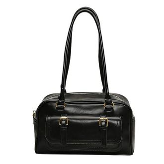 Generic Sac &agrave; main r&eacute;tro en polyur&eacute;thane pour lhiver et lautomne avec poign&eacute;e sur le dessus, sacs &agrave; bandouli&egrave;re carr&eacute;s pour femmes, travail et voyage, Noir, 2