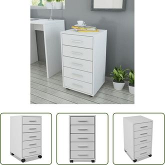 vidaXL vidaXL Rangement bureau - Caisson &agrave; tiroir de bureau avec roulettes et 5 tiroirs blanc