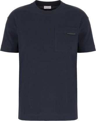 Brunello Cucinelli Femme, Tops, Bleu, Taille: 42 FR T-shirt avec poche