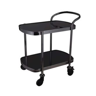 Generic K&uuml;chenwagen K&uuml;chenwagen Schwarzer Weinbar-Servierwagen, 2-stufiger Weinwagen, rollender Barwagen mit R&auml;dern, Weinregal aus Metall und Glas, f&uuml;r K&uuml;che,