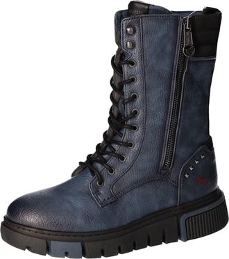 Mustang Jeans Damen Stiefelette Biker Boot Plateausohle Rei&szlig;verschluss 1502-503, Gr&ouml;&szlig;e:38 EU, Farbe:Blau