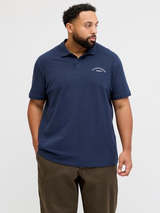 Jack & Jones Plus Size Poloshirt JJCOLLEGE LOGO POLO SS PLS, Herren, Gr. 5XL, navy blazer, Jersey, Obermaterial: 100% Baumwolle, JACK & JONES PLUSSIZE, bedruckt, regular fit