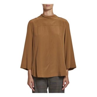 Sea NY Braune Seidenbluse mit Stehkragen - - Blouses & Shirts - Damen - Braun - M