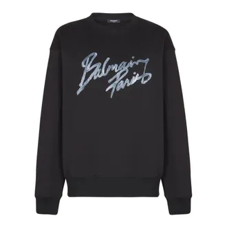Balmain Homme, Sweatshirts et sweats &agrave; capuche, Noir, Taille: XL SweaT-shirt en coton avec imprim&eacute;