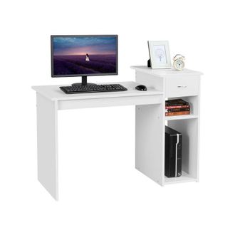 Yaheetech Yaheetech - Bureau Informatique avec Tiroir 112 x 50 x 82 cm Meuble de Bureau Modern pour Ordinateur Table Informatique de pc pour étude Chambre Blanc