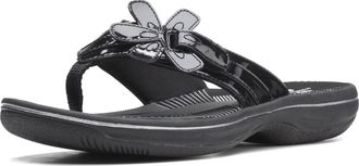 Clarks Womens Brinkley Flora Flip-Flop, Black Patent Synthetic, 5M