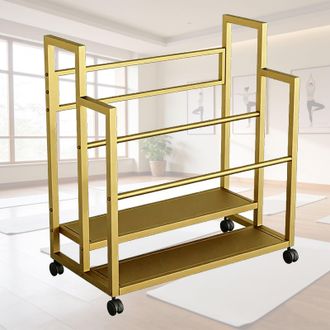 Generic Aufbewahrungsregal for Yogamatten, Organizer for Heim-Fitness-Zubeh&ouml;r mit R&auml;dern Metalllagerregal Gro&szlig;e Kapazit&auml;t Platzsparend for Kurzhanteln(Gold - 