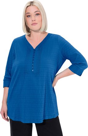 Ulla Popken Damen gro&szlig;e Gr&ouml;&szlig;en &Uuml;bergr&ouml;&szlig;en Plus Size Bubble-Tunika, Biesen, Herzausschnitt, 3/4-Arm Kobaltblau 62+ 797450760-62+