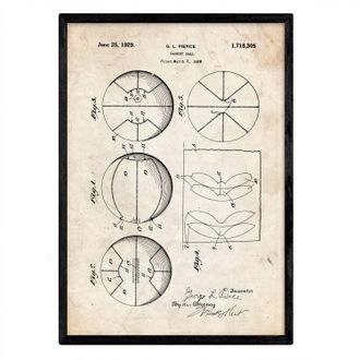 Nacnic Poster Basketball-Ball-Patent. Blatt mit altem Design-Patent in der Größe A3 und Vintage-Hintergrund