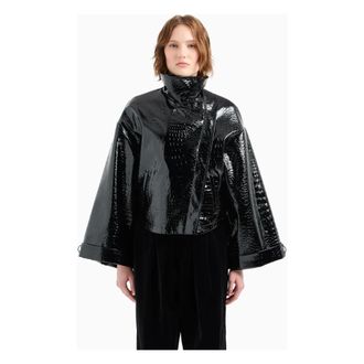 Emporio Armani Femme, Vestes, Noir, Taille: 36 FR Veste de motard en cuir fa&ccedil;on crocodile