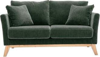 Miliboo Canap&eacute; scandinave d&eacute;houssable 2 Places en Tissu Effet Velours Vert Kaki et Bois Clair Oslo