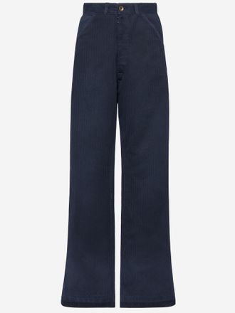 Maison Margiela Womens Cotton Pants With Herringbone Pattern Navy Trousers