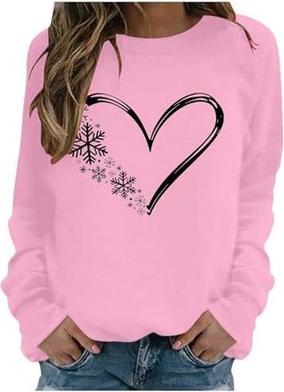 Generic 2026 Sweat-shirt &agrave; capuche d&eacute;contract&eacute; &agrave; manches longues et col rond pour la Saint-Valentin pour femme, rose, XL