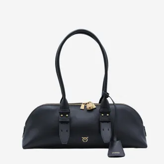Pinko Womens Leather Bowling Bag Escape Horizontal Black Handbags Hand