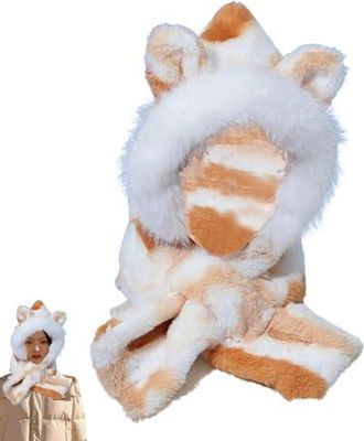 Generic Bonnet dhiver &agrave; capuche, bonnet dhiver mignon pour femme - Protection des oreilles int&eacute;gr&eacute;e pour temps froid, cache-cou avec doublure en peluche pour 