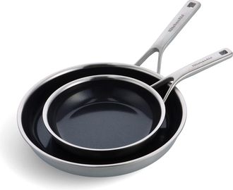 KitchenAid Multi-Ply Stainless Steel Edelstahl PFAS-frei Keramik Antihaft 20 cm und 28 cm Bratpfanne Set, Induktion, Multi Clad, Silber