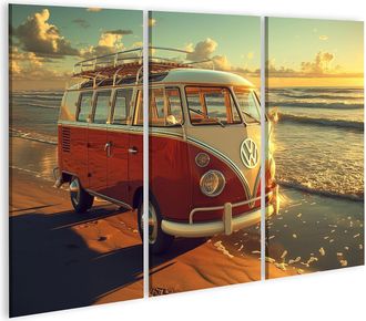 Islandburner Prime Bild auf Leinwand Kult T1 Bulli am Strand bei Sonnenuntergang Vintage Abenteuer - Leinwand 130x80cm - 3 Teile