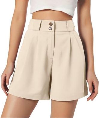 Generic Short d&eacute;t&eacute; tendance pour femme - Taille haute &eacute;lastique - Fente lat&eacute;rale - Costume d&eacute;contract&eacute; - Short de travail avec poches, beige, XXL