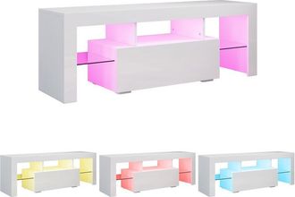 Sonni TV-Schrank Lowboard Hochglanz 130x35x45cm Wei&szlig; TV Board LED Beleuchtung mit Klappt&uuml;r,Glasfront