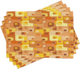 Abakuhaus Retro Platzmatten, Abgerundete Funky Squares, Waschbare Stoff Esszimmer Küche Tischdekorations Digitaldruck, Senf