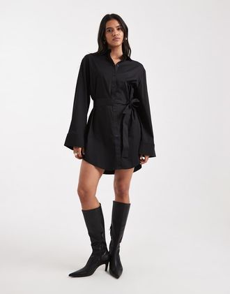 Edited Robe chemise courte &agrave; taille nou&eacute;e - Noir-Blanc