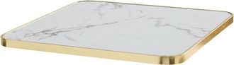 Oviala Plateau de table carré marbre blanc cerclage doré 60cm