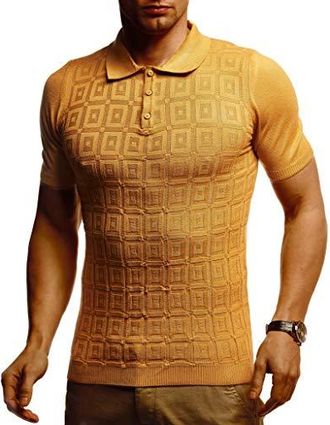 LEIF NELSON LN7395 T-shirt dété pour homme - Col polo - Coupe ajustée - En maille fine - Basique - Blanc et noir - Manches courtes, Moutarde, XXL