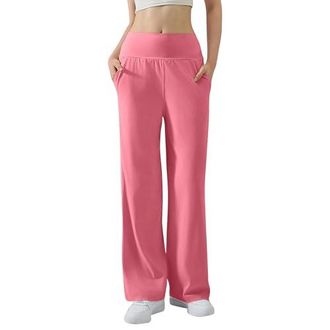 Generic Pantalon de yoga taille haute &agrave; jambes larges avec poches, pantalon d&eacute;contract&eacute; doux et extensible &agrave; enfiler, pantalon respirant, pantalon de gym et d