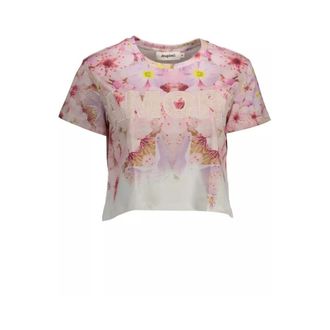 Desigual Femme, Tops, Multicolore, Taille: 44 FR T-shirt en coton rose brod&eacute; chic