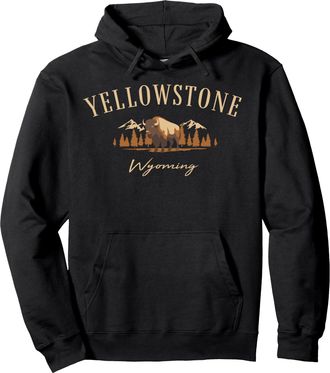 Trendy Apparel Yellowstone Wyoming Bison Mountain Background Pullover Hoodie