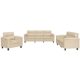 vidaXL Vidaxl - 3-tlg. Sofagarnitur mit Kissen Creme Mikrofasergewebe