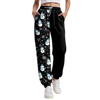 Generic Pantalon de jogging surdimensionné à jambe large pour femme, pantalon de survêtement taille haute sur le thème de Noël avec cordon de serrage et poche