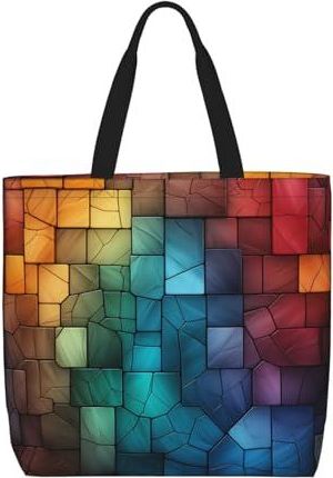 Generic Carreaux De Couleur Sac A Main Femme Pliable Sacs De Courses R&eacute;utilisable Sac Cabas Pour Travail Shopping Plage