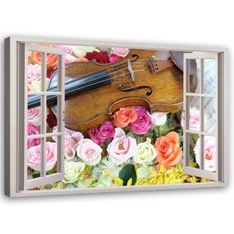 Feeby Bild auf Leinwand Fenster-Illusion Kunstdruck Violine mehrfarbig 40x30 cm