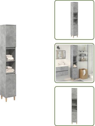 vidaXL Badschrank Betongrau 30x30x190 cm Holzwerkstoff - Badezimmerschrank - Badezimmerschr&auml;nke - Badezimmerm&ouml;bel - Badm&ouml;bel