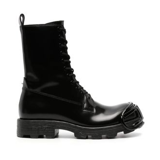 Diesel Schwarze Lederstiefel Schn&uuml;rung Rei&szlig;verschluss - - Shoes - Herren - Schwarzk - 42 EU