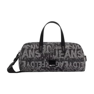 Karl Lagerfeld Sac bowling imprim&eacute; graphique en denim - Femme - Sacs - Noir - Taille: ONE Size