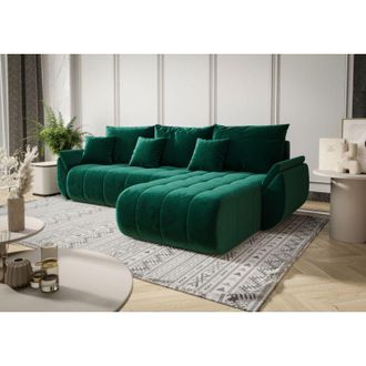 Fun M&ouml;bel Ecksofa Schlafsofa akita Stoff Monolith Gr&uuml;n Ottomane Rechts