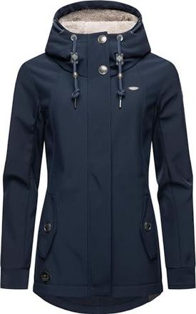 Ragwear Monadde Veste demi-saison fonctionnelle pour femme Veste softshell imperméable avec capuche Tailles XS à 6XL, bleu marine, XXL
