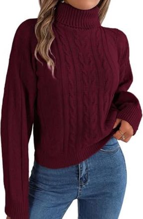 Generic Chandails &agrave; col roul&eacute; &agrave; manches longues pour femme, l&eacute;gers et d&eacute;contract&eacute;s, hauts en tricot pour lautomne et lhiver, bordeaux, M