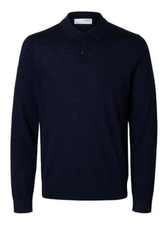 Selected SELETED HOMME Pull Slhtray Ls Knit Merino Polo Noos pour Homme, Blazer Bleu Marine., L
