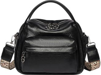 Generic Sac &agrave; bandouli&egrave;re en cuir synth&eacute;tique de couleur unie avec fermeture &eacute;clair et bandouli&egrave;re r&eacute;glable pour les sorties, Noir, 400.00x250.00x150.00mm/15.