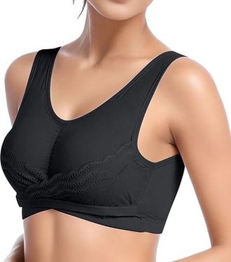 Generic Soutien-gorge 2026 pour femme - Corset confortable - Boucle lat&eacute;rale avant - Dentelle fine et forme, Noir, M